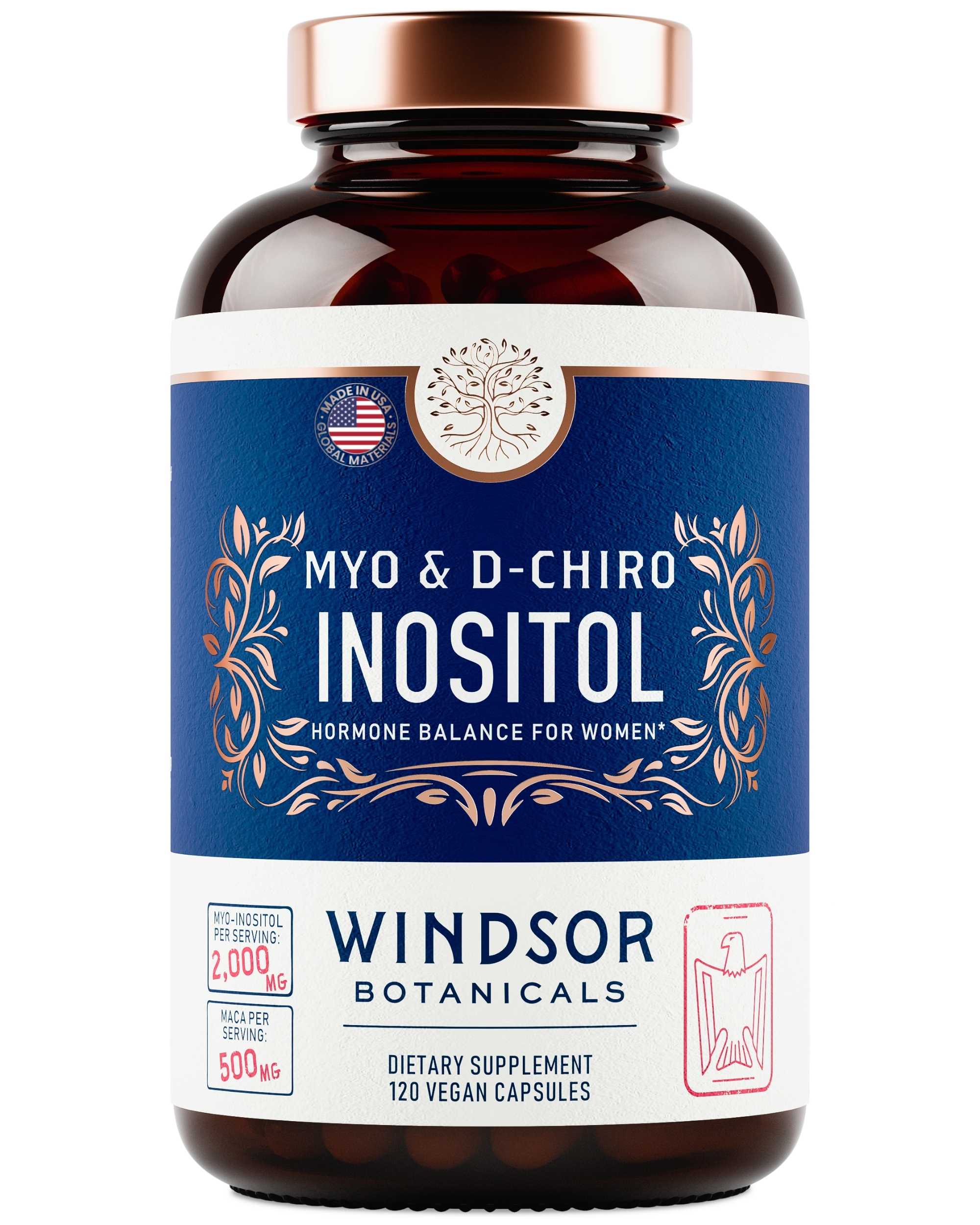 Myo Dchiro Inositol 2000 Mg 120 Capsulas Windsor Vegetales Vegano Bota
