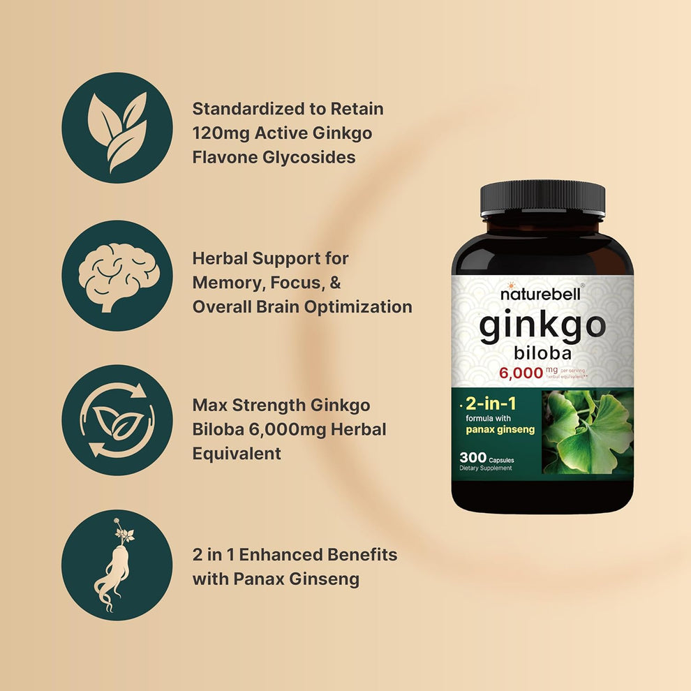 GINKGO BILOBA NATUREBELL 6000 MG CON KOREAN GINSENG PANAX 500 MG 300 C – Bexo Perú