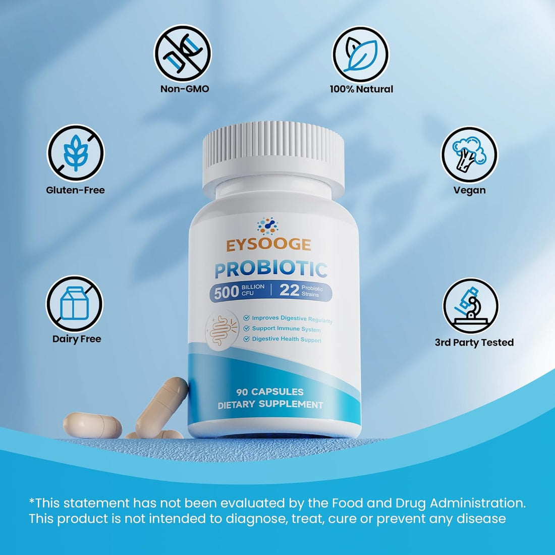 PROBIOTICOS * PREBIOTICOS 500 BILLONES CFU 22 CEPAS EYSOOGE 90 CAPSULA ...
