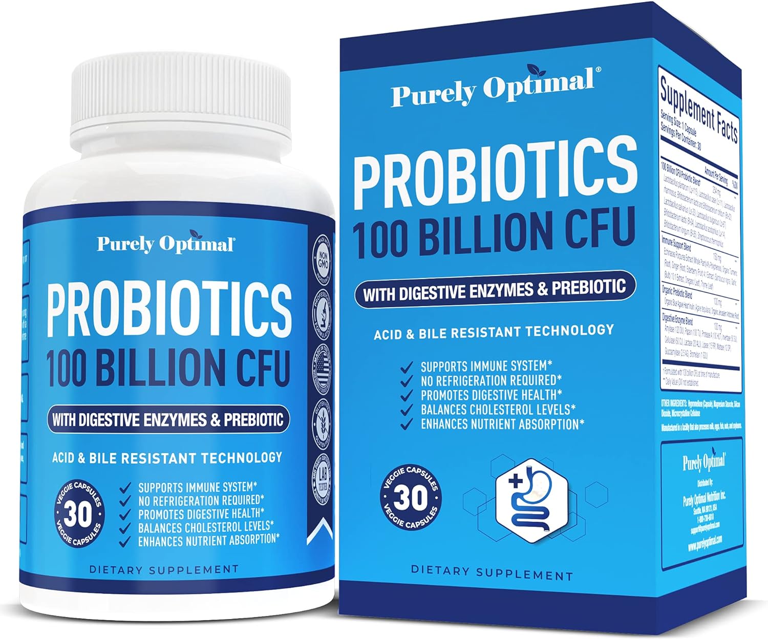 PROBIÓTICOS + ENZIMAS DIGESTIVAS + PREBIOTICOS 100 BILLONES CFU 30 CÁP ...