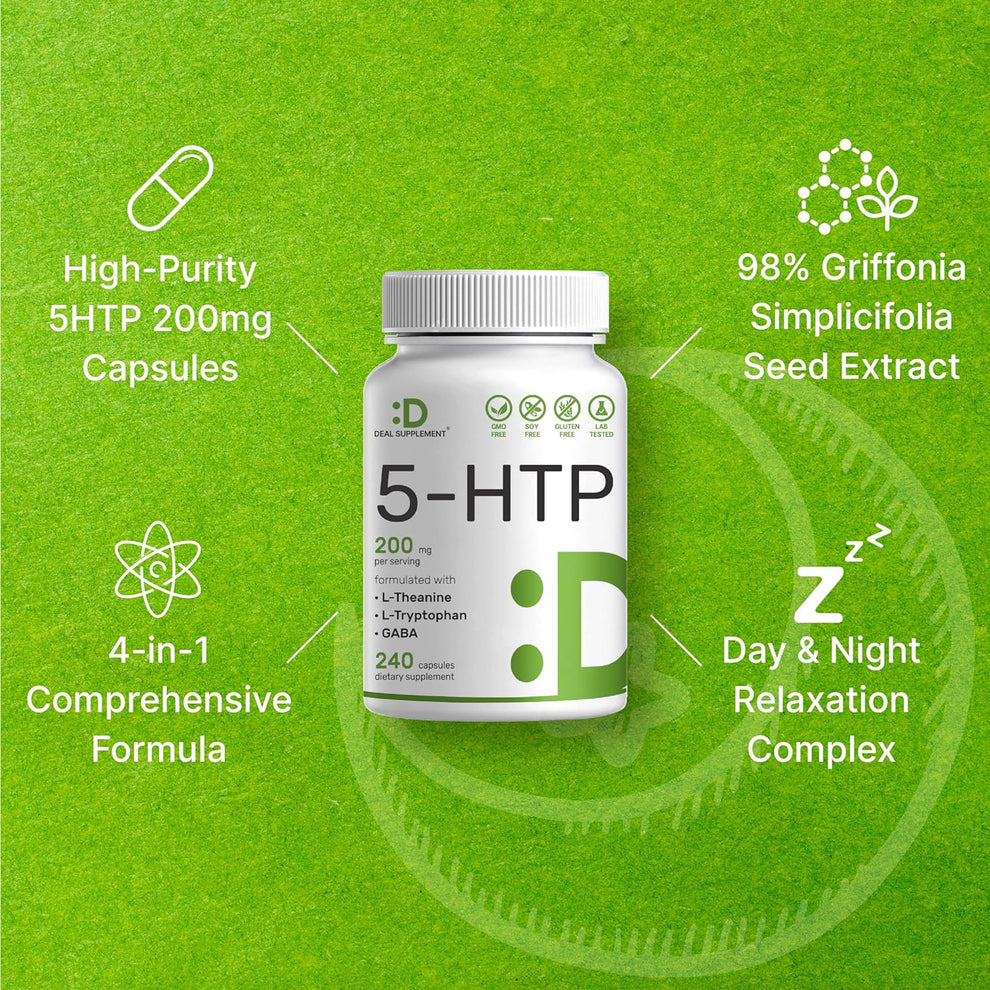 5-HTP 200 MG 240 CAPSULAS CON GABA 50 MG Y L-TEANINA 200 MG + L-TRIPTÓ ...