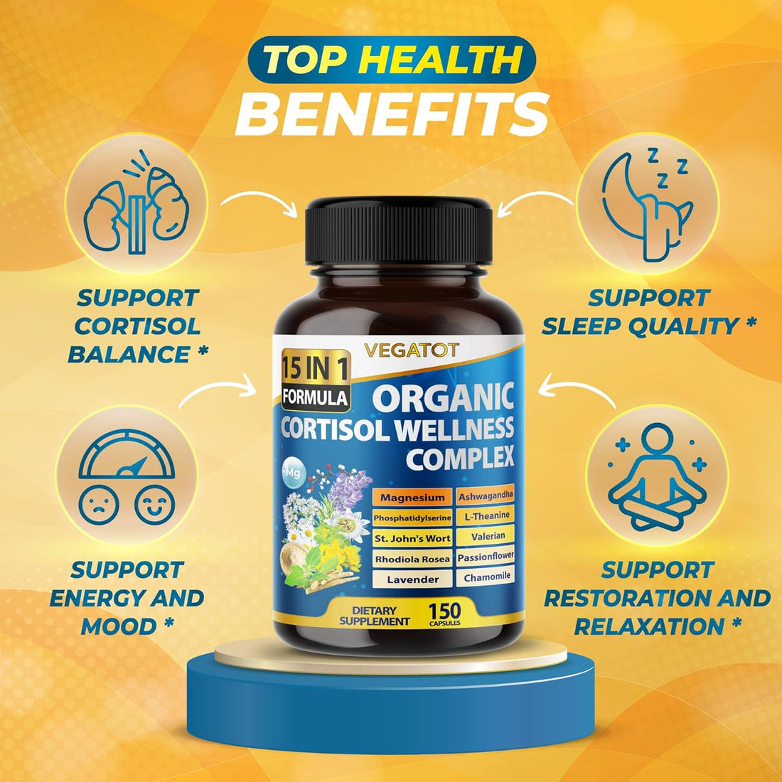 CORTISOL COMPLEX ORGANICO 15 EN 1 VEGATOT 150 CAPSULAS VEGETALES NO GM ...