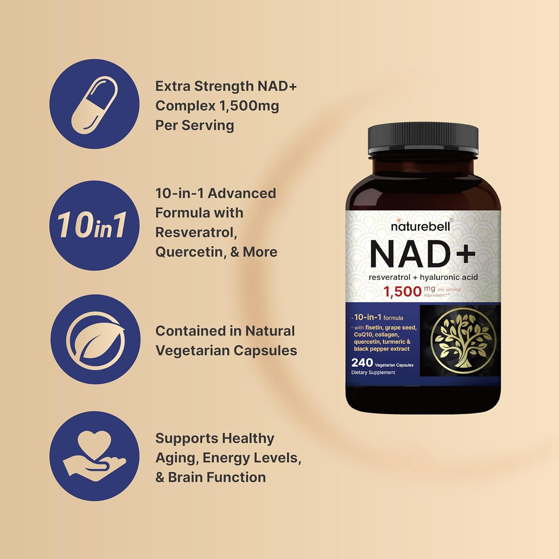 NAD COMPLEX 1500 MG NATUREBELL 240 CÁPSULAS NO GMO – Bexo Perú