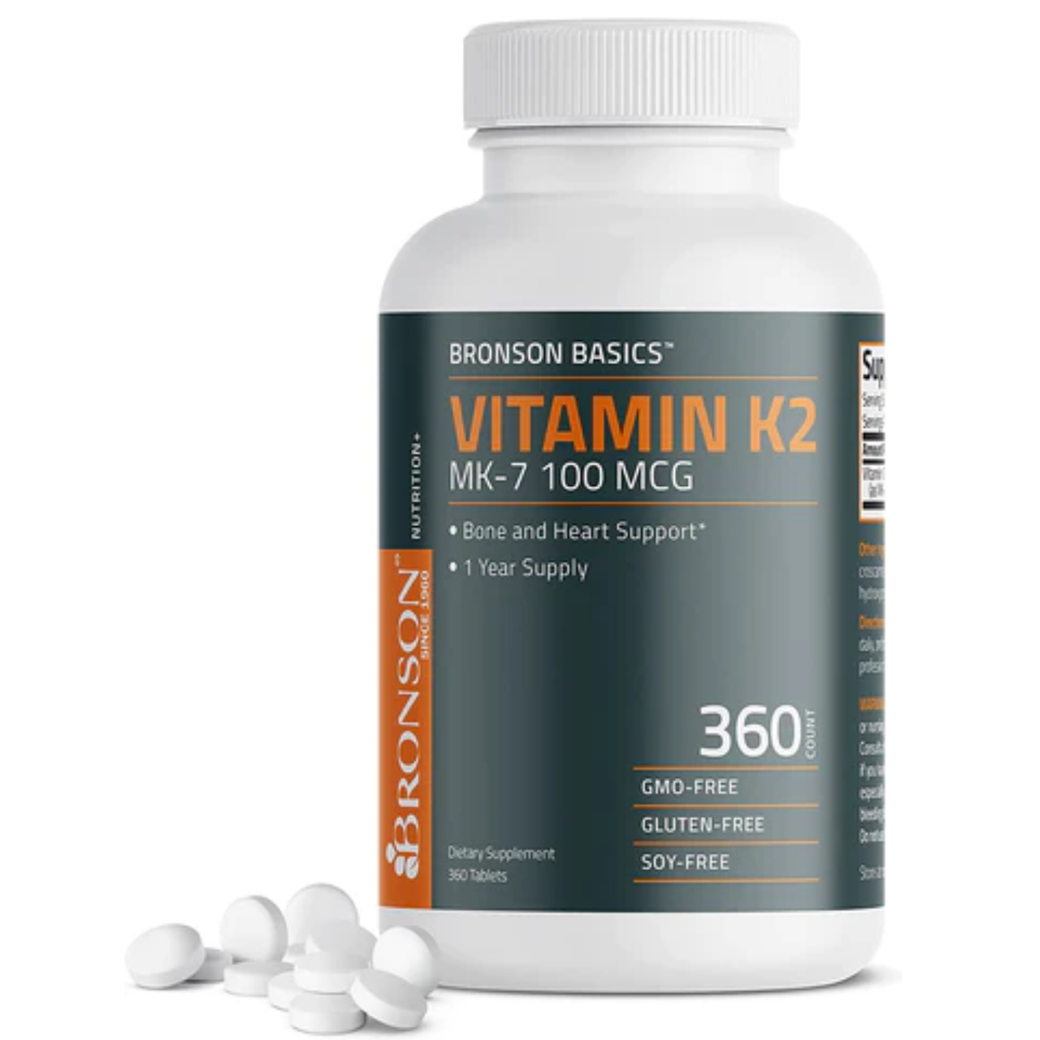 VITAMINA K2 MK7 100 MCG 360 TABLETAS SIN GMO BRONSON – Bexo Perú