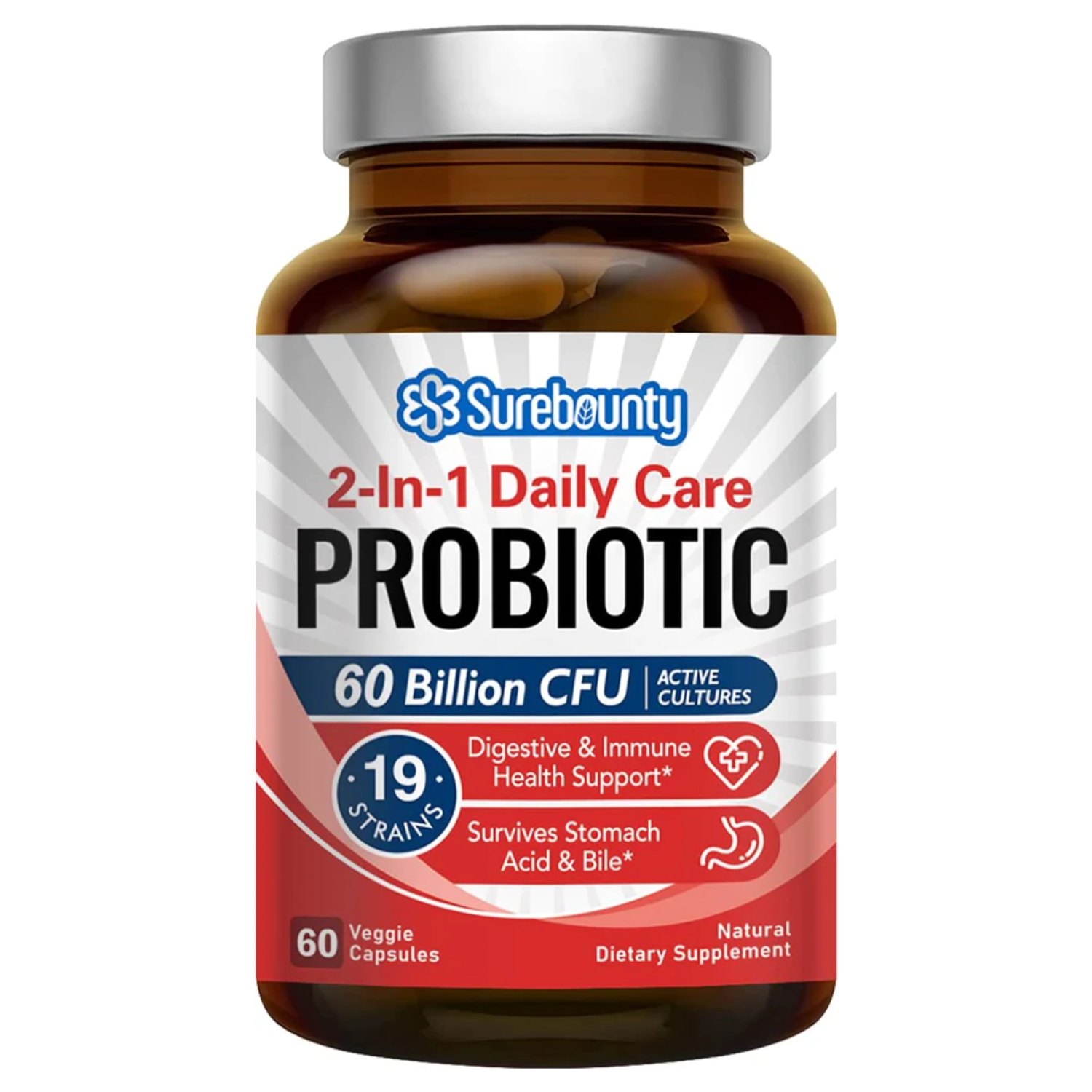 PROBIOTICOS 19 CEPAS 60 BILLONES CFU 60 CAPSULAS VEGETALES SUREBOUNTY ...