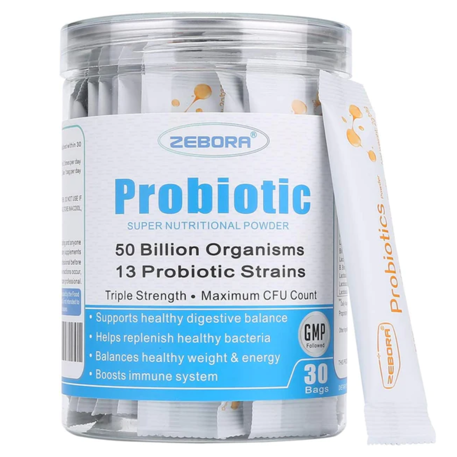 PROBIOTICOS Y PREBIOTICOS EN POLVO 13 CEPAS 50 BILLONES CFU 30 SOBRES ...
