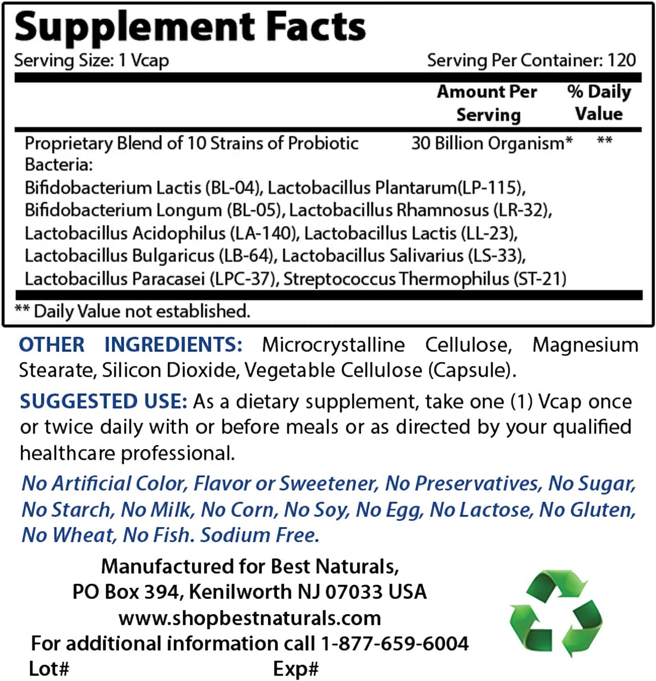 PROBIOTICOS 10 CEPAS 30 BILLONES CFU 120 CAPSULAS VEGETALES BEST NATUR ...