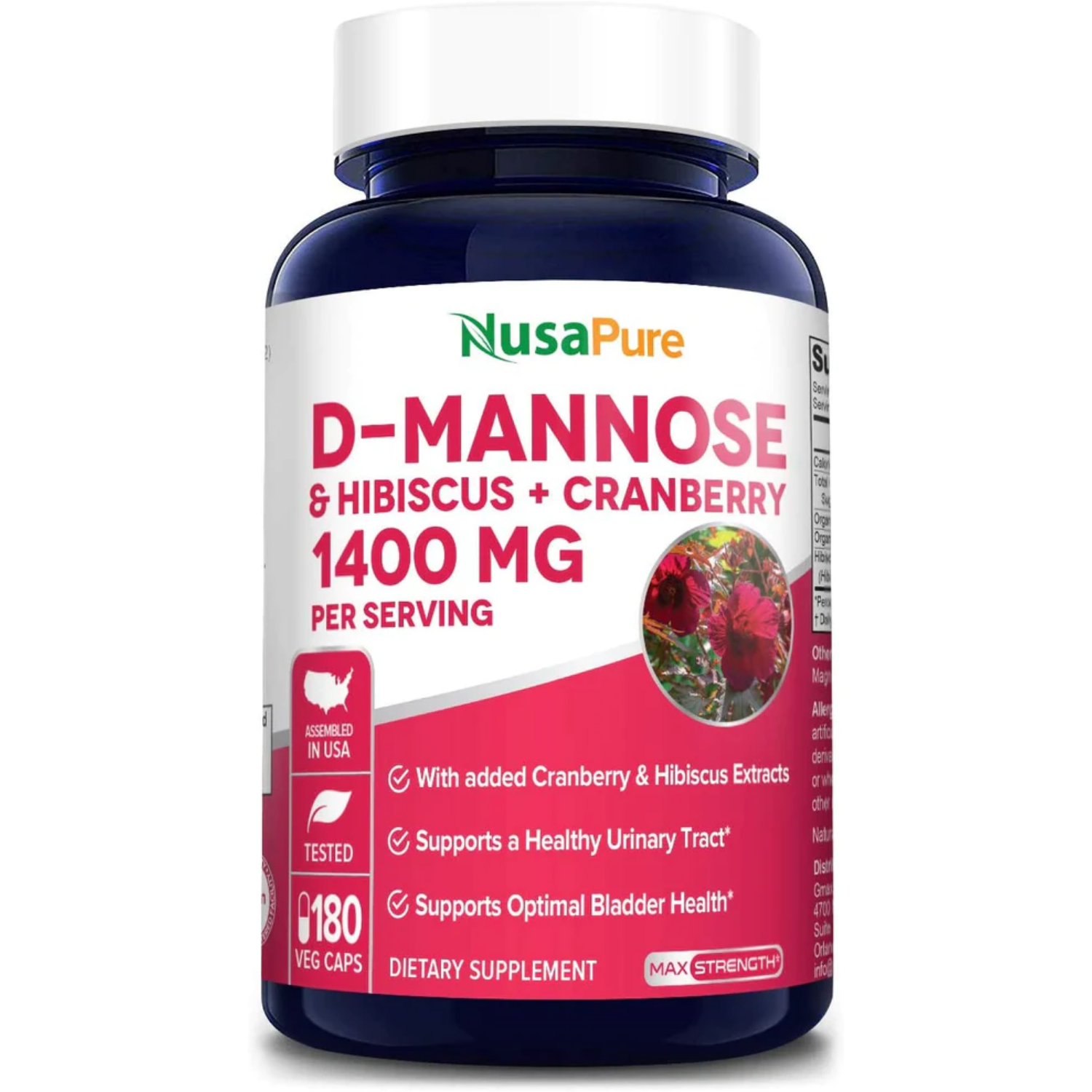 D MANOSA 1000 MG CON HIBISCO 200 MG Y ARÁNDANO 200 MG 180 CAPSULAS VEG ...