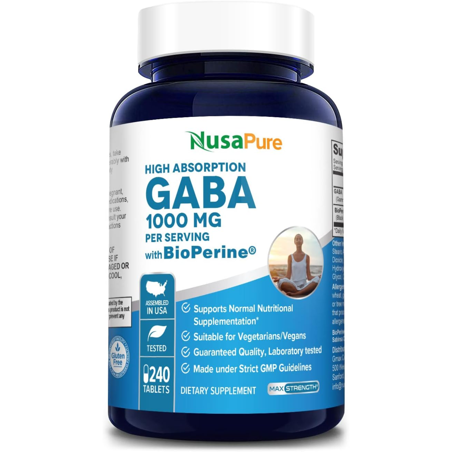GABA 1000 MG 240 CON BIOPERINA 2.5 MG NUSAPURE CAPSULAS SIN GMO – Bexo Perú