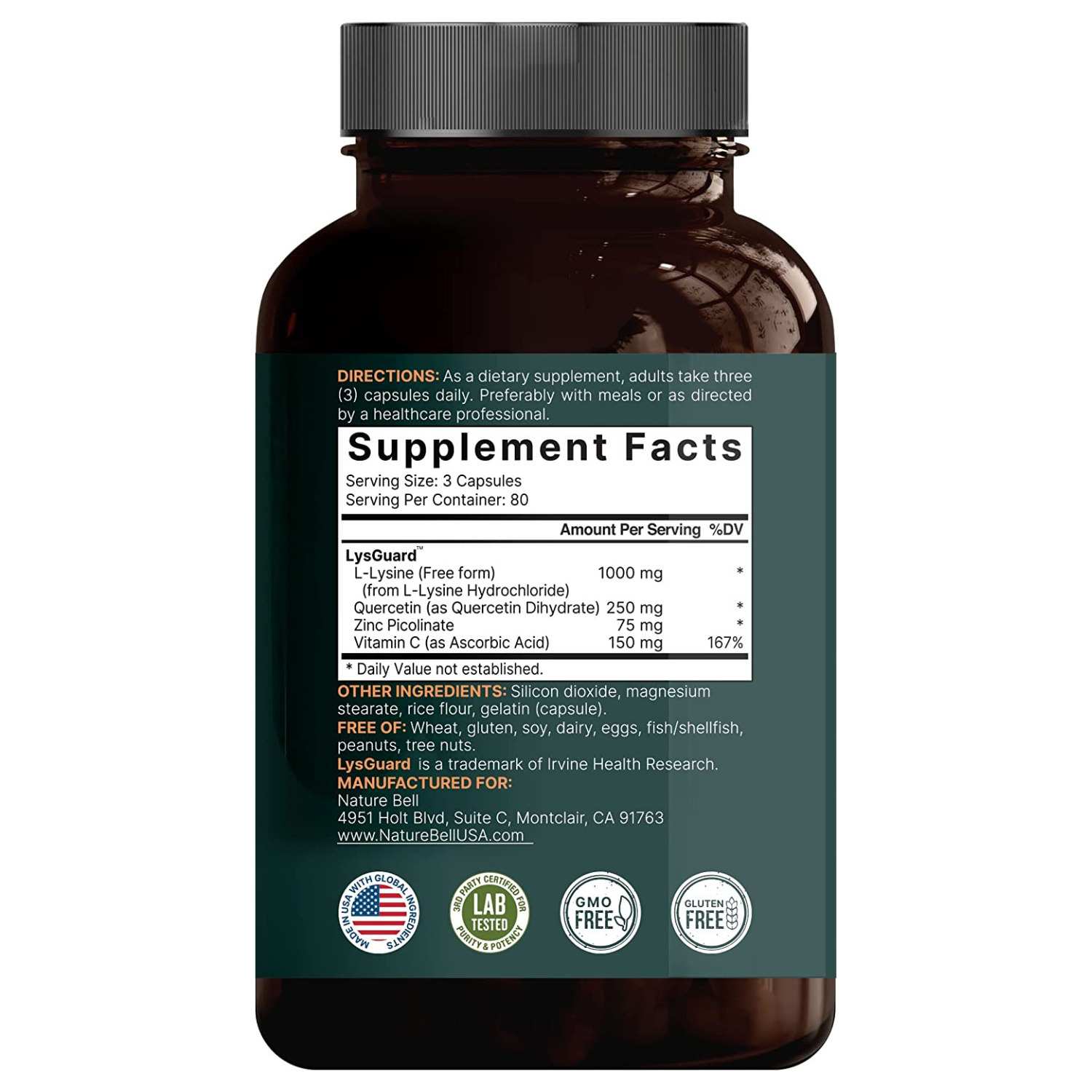 LISINA 1000 MG CON QUERCETINA 250 MG Y VITAMINA C 150 MG 240 CAPSULAS ...