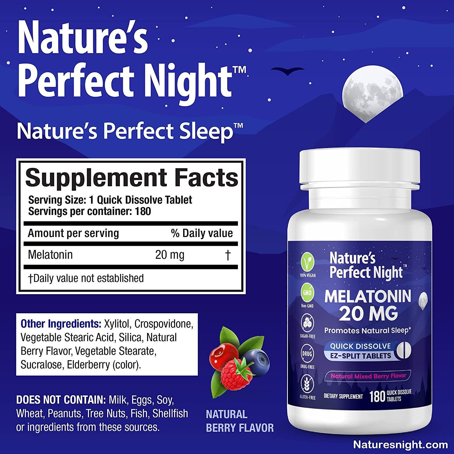 MELATONINA 20MG 180 TABLETAS RAPIDAS DISOLVENTES NATURES PERFECT NIGHT ...