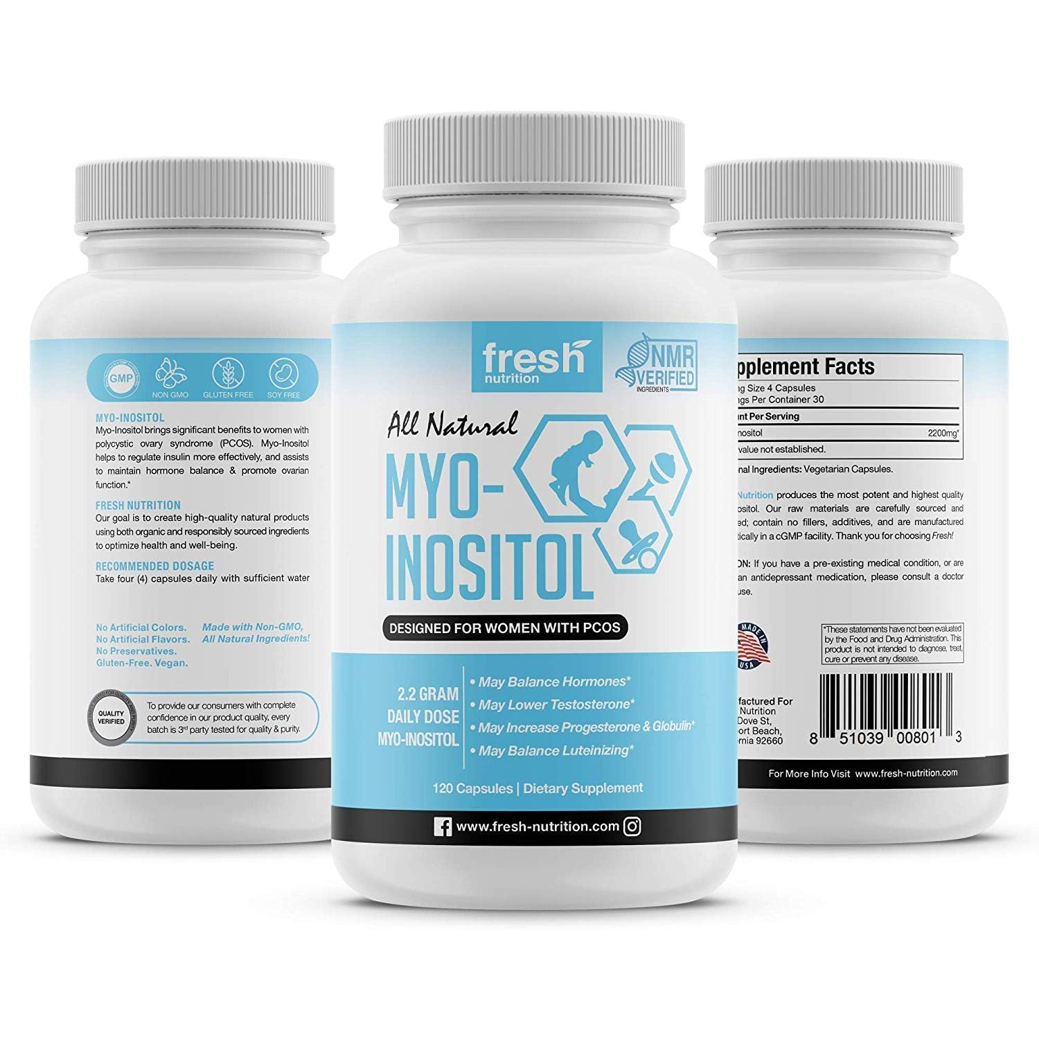MYO INOSITOL 2200 MG 120 CAPSULAS FRESH NUTRITION – Bexo Perú
