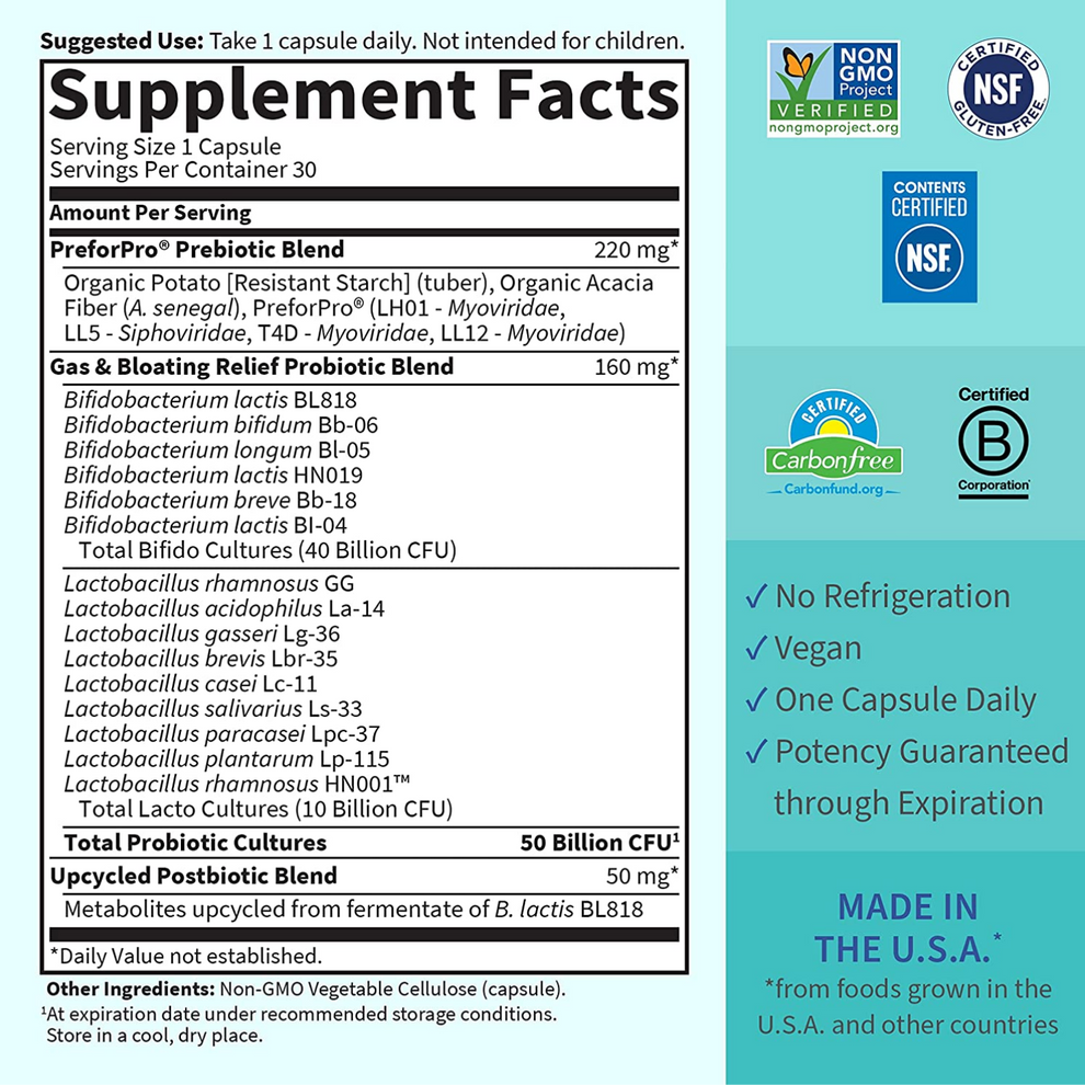 PROBIOTICOS Y PREBIOTICOS 15 CEPAS 50 BILLONES CFU 30 CAPSULAS GARDEN – Bexo Perú
