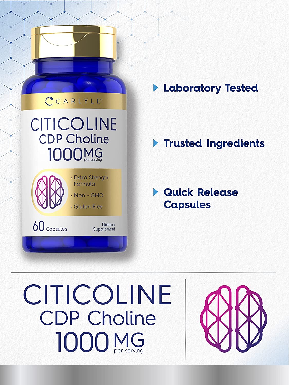CITICOLINA CITICOLINE CDP COLINA 1,000 MG 60 CAPSULAS SIN GMO CARLYLE ...