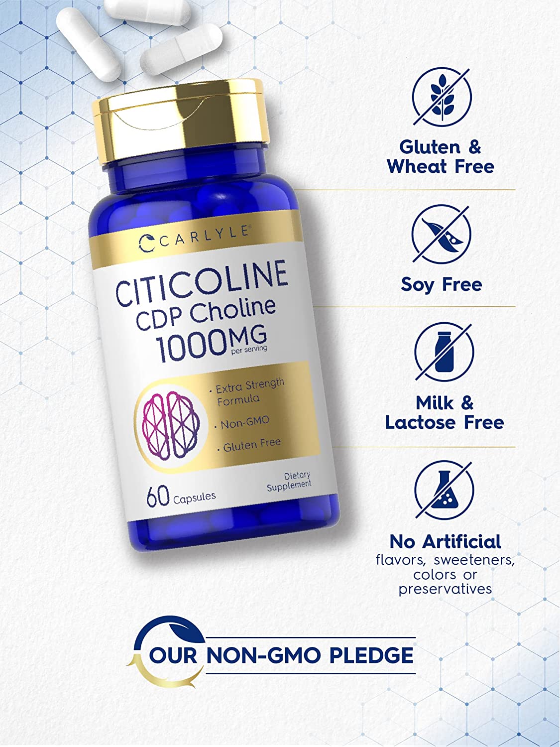 CITICOLINA CITICOLINE CDP COLINA 1,000 MG 60 CAPSULAS SIN GMO CARLYLE ...